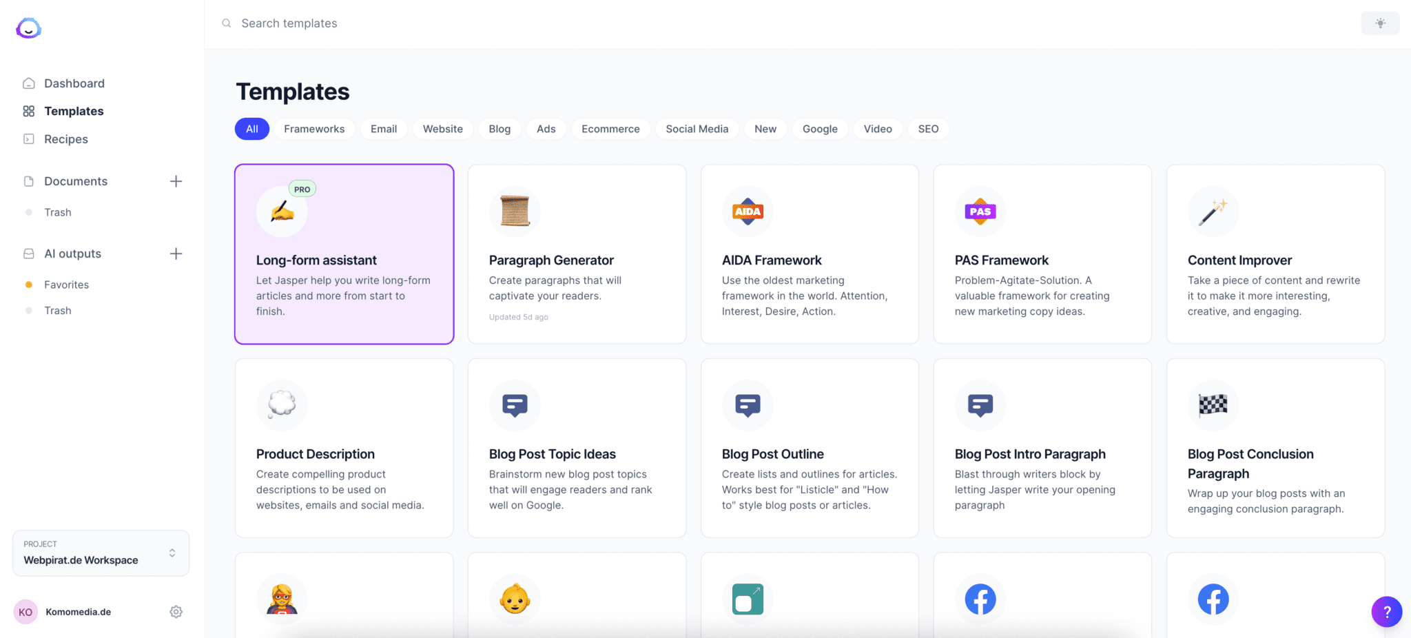 Jasper.ai - Online KI Text Generator auf Deutsch